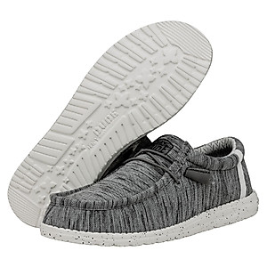 Hey Dude Men's Wally Stretch Stone White Size 10| Men's Loafers | Men's Slip On Shoes | Comfortable & Light-Weight