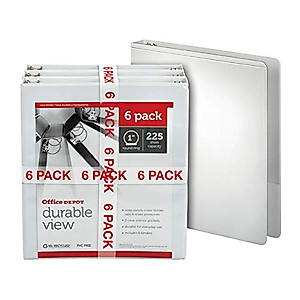 Office Depot® Brand Durable Round-Ring View Binders, 1" Rings, White, Pack of 6 Binders