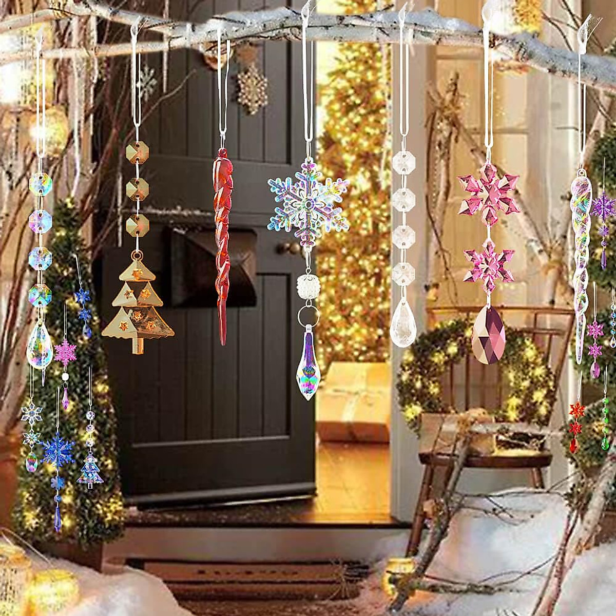 Lanpn 26PCS Christmas Ornaments Crystal Christmas Tree Decoration, Hanging Clear Acrylic Snowflake Icicle Drop Pendants for Xmas Winter Outdoor Indoor Party Decoration Transparent