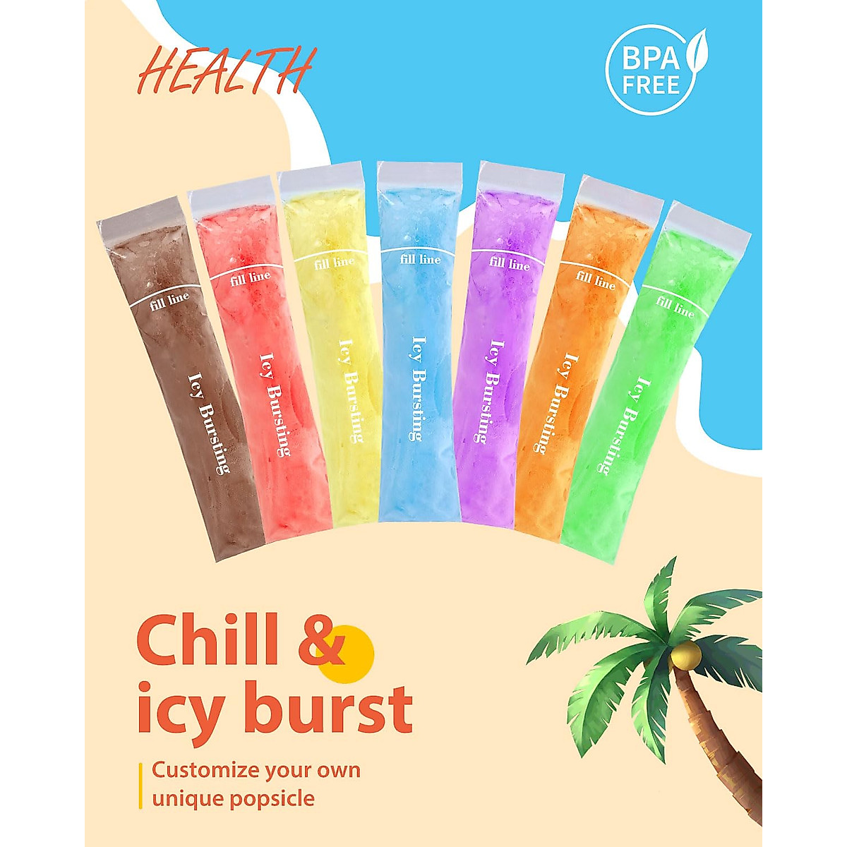 150 Disposable Ice Popsicle Mold Bags (8x2") for DIY Natural Fruit Snacks, Juice & Smoothies, Ice Pops Molds | BPA-Free, Zip Seals, Funnel Included