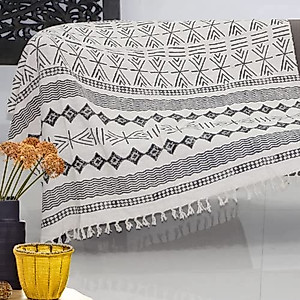 InstyleCraft - Cotton Throw Blanket - Woven Warm Boho Decor Couch Chair Sofa Bed Kitchen Living Room - Block-Printed - Chair Blanket with Tassels for Outdoor Camping Beach Picnic