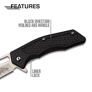 MASTER USA – Spring Assisted Open Folding Knife – Satin Finish Stainless Steel Blade, Black Injection Molded ABS Handle with Pocket Clip, Tactical, EDC, Self Defense- MU-A094S,Silver