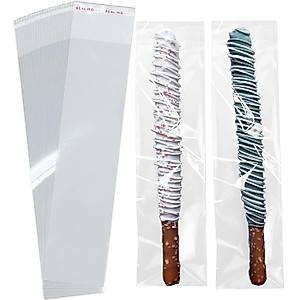 Cellophane Treat Bags, 2x8 inch Pretzel Rod Bags, 200 Pcs Clear Cellophane Bags for Favors, Self Adhesive Sealing Plastic Gift Bags, Pretzels Individual Bags, Party Cello Bags for Pretzel Stick Candy
