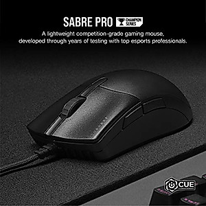 Corsair Sabre PRO Champion Series Gaming Mouse - Ergonomic Shape for Esports and Competitive Play - Ultra-Lightweight 69g - Flexible Paracord Cable QUICKSTRIKE Buttons with Zero Gap
