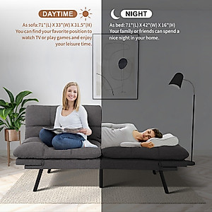 MUUEGM Futon Couch Futon Sofa Bed Small Sofa Loveseat Sleeper Sofa Leather Daybed, 71" Sofabed, 2 Seater Memory Foam Sofa for Small Space, Dark Grey