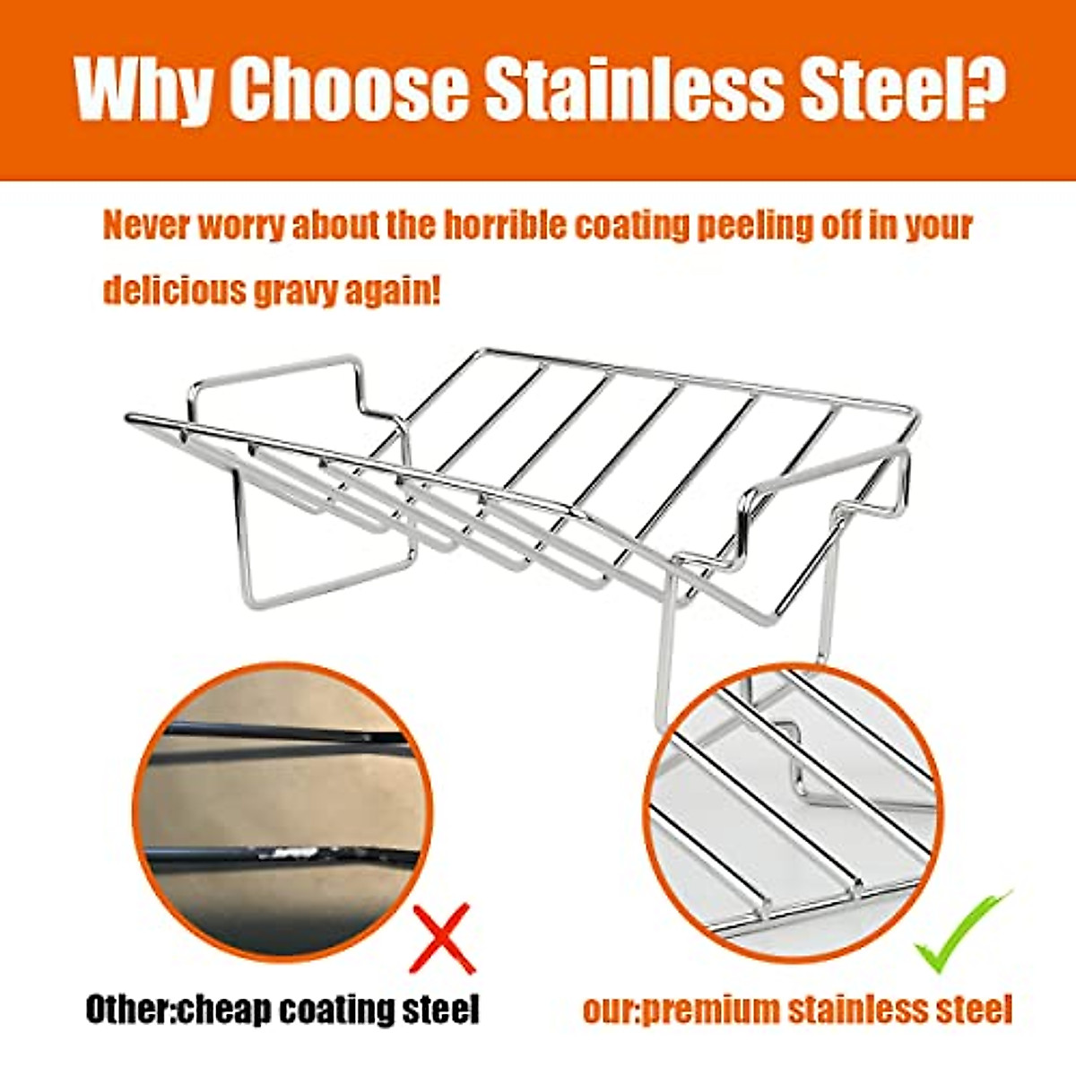 BBQ Turkey Roasting Rack for Smoker and Grill, Big Green Egg Parts,Rib Rack for Grilling and Smoking,Dual Purpose Stainless Steel Roast Rack for Large and XLarge Big Green Egg,Kamado Joe,Big Joe Etc