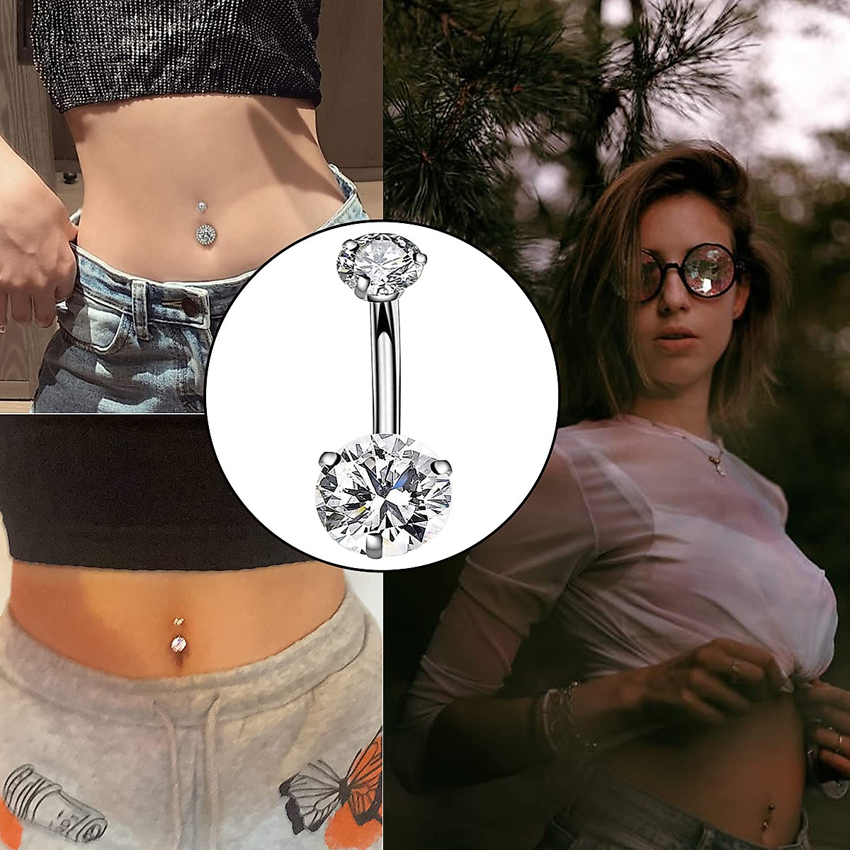 Belly Piercing Kit - Urknall Belly Button Piercing Kit Navel Piercing Kit with 14G Belly Button Jewelry 316L Steel Piercing Needles and Piercing Clamps for Navel Rings Piercing Kits Piercing Supplies