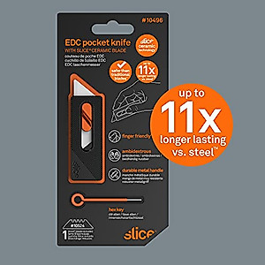 Slice 10496 EDC Pocket Knife, Ceramic Blade, Finger Friendly, Lasts 11x Longer Than Metal, Aluminum Handle, Textured Grip, Lanyard, Commercial Grade