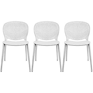 2xhome Set of 3 Modern Pool Patio Chairs, Plastic Armless Dining Side Chairs for Indoor or Outdoor Use, White