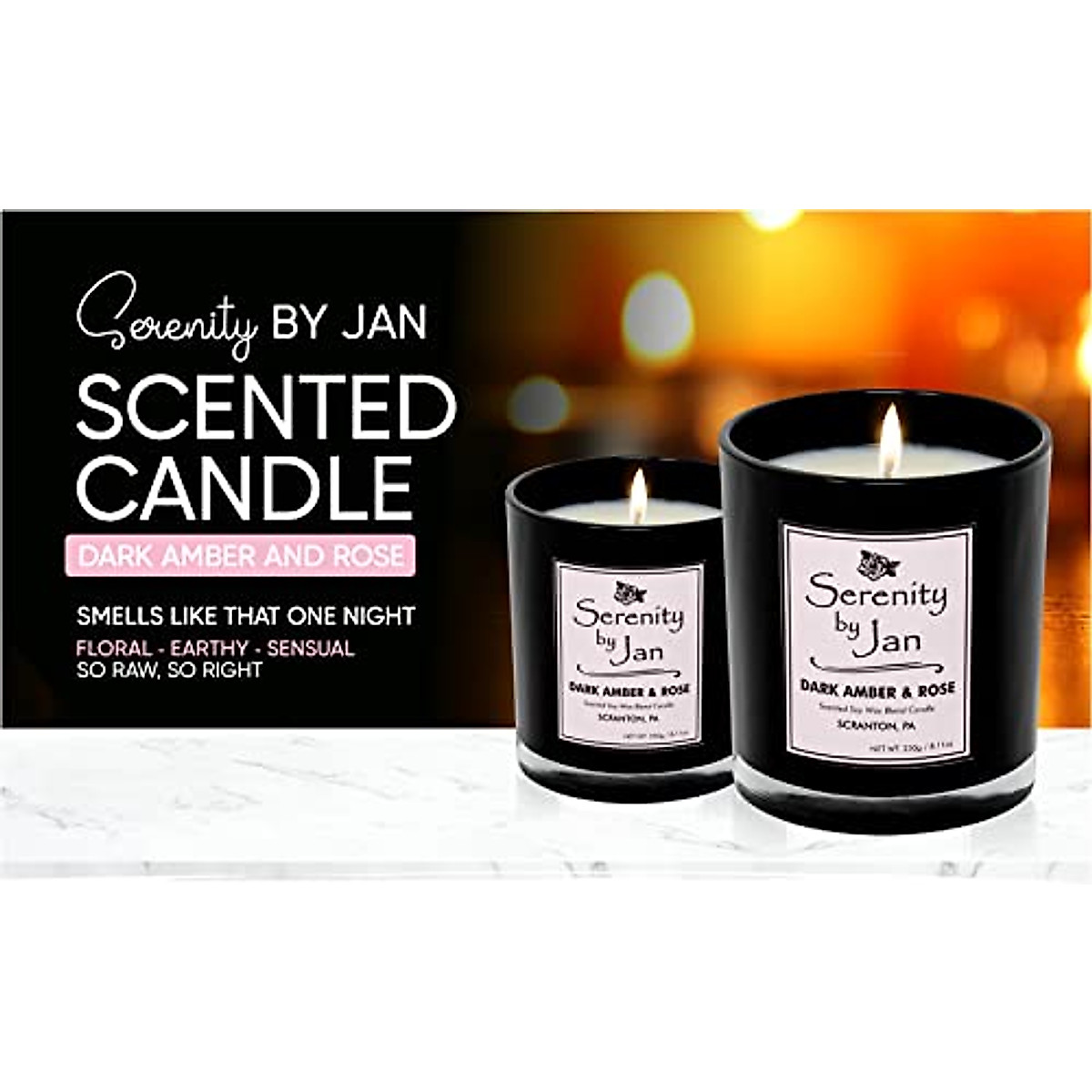 Serenity by Jan Scented Candle, Dark Amber and Rose