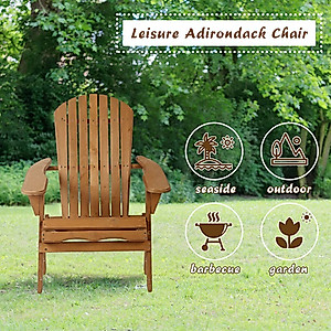 BSTOPHKL Outdoor Adirondack Chair,Folding Wooden Adirondack Lounger Chair,All-Weather Chair Fire Pit Chairs Seating Accent Furniture Wood Chairs for Patio Chair Lawn Chair - Natural, 1pcs