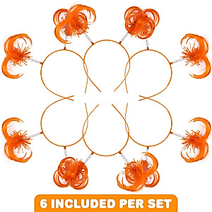 ArtCreativity Orange Ponytail Headbands for Kids - Set of 6 Head Boppers - Cute Tinsel Headband for Girls with Bopper Springs - Adorable Orange Party Favor Accessories - Pom Pom Headbands for Women