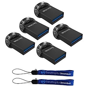 SanDisk 512GB Ultra Fit USB 3.1 Flash Drive (Bulk 5 Pack) Low Profile (SDCZ430-512G-G46) High Speed Memory Pen Drive Bundle with (2) Everything But Stromboli Lanyard