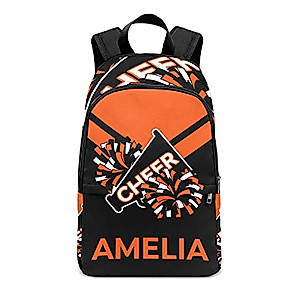 Yeshop Cheerleader Orange Personalized Backpack for Teen Boys Girls,Custom Travel Backpack Bookbag Casual Bag Name Gift