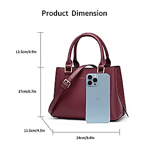 Top-Handle Handbag Leather Stitching Purse for Women Girls Crossbody Bag Tote Satchel Shoulder Bags(Wine)