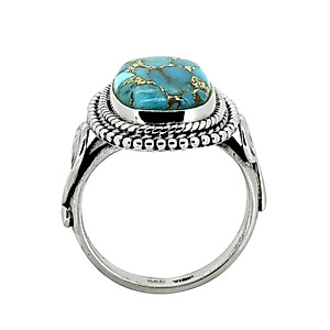 YoTreasure 10x14 MM Blue Copper Turquoise Ring 925 Sterling Silver Jewelry