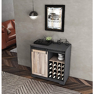 SAINTCY Liquor Cabinet Bar for Home Kitchen Coffee Bar Cabinet with Wine Rack, Sideboard Buffet Cabinet with Storage for Dining Room Wood Farmhouse Sliding Barn Door for Living Room, Entryway