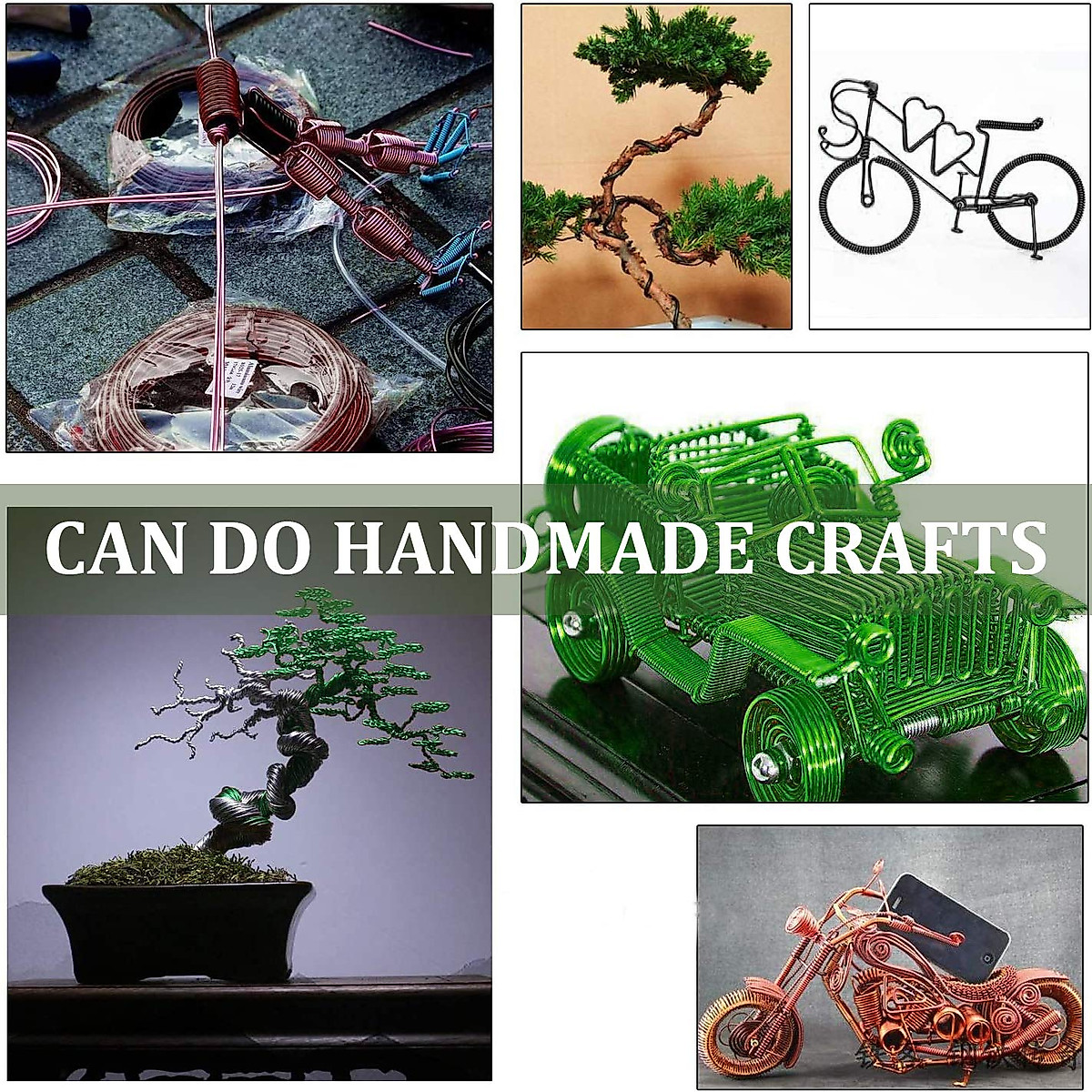 Bonsai Wire with Cutter Kit - 9 Roll Tree Training Wires 149.6 Feet Total .Anodized Aluminum Wire 1mm/1.5mm/2.0 mm Training Wire，for Bonzai Trees Indoor (149.6 Feet, Green, 9)