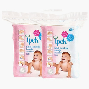 İpek Baby Large Cotton Pads Dry Diaper Care - Nursing Pads 120 Count in 2 Bags - 120 Count, White (Maxi-120)