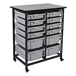 LUXOR MBS-DR-8S4L Mobile Bin Storage Unit - Double Row with Large and Small Gray Bins
