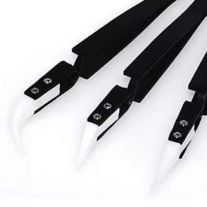 Precision Tweezers Reverse Ceramic Tweezers 3 PCS Electronic Tweezers, Soldering Hot Tweezers Self Locking Tweezers with Ceramic Tips-UY3