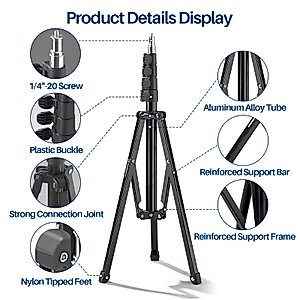 WELLMAKING Light Stand, 72 inches led Light Stand Reverse Folding Light Tripod for Photography, Portable Light Tripod, Reflector Stand Suitable for Streaming, vlog, YouTube