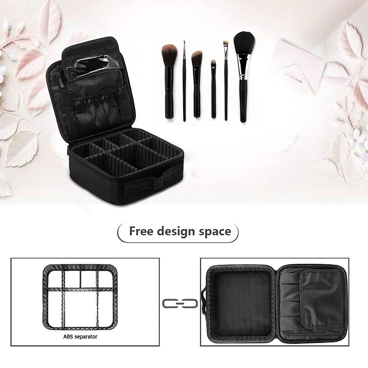 BEIKOTT Makeup Train Case, Makeup Organizer, Portable Artist Storage Bag with Adjustable Dividers for Cosmetics, Makeup Brushes & Toiletry Jewelry Accessories, Black