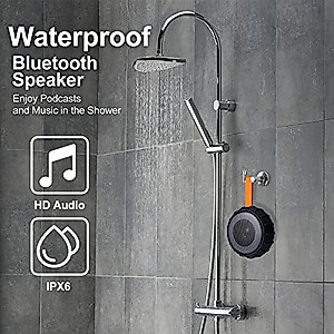 Mini Bluetooth Waterproof Speaker for Shower - True Wireless Speaker with LED Light, Built-in Microphone, 5H Playtime - Portable Speaker for Bathroom, Pool, Beach, Camping, Boating