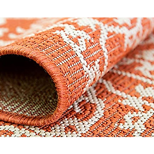 Unique Loom Outdoor Botanical Collection Area Rug - Allover (7' 1" x 10' Rectangle, Terracotta/ Beige)