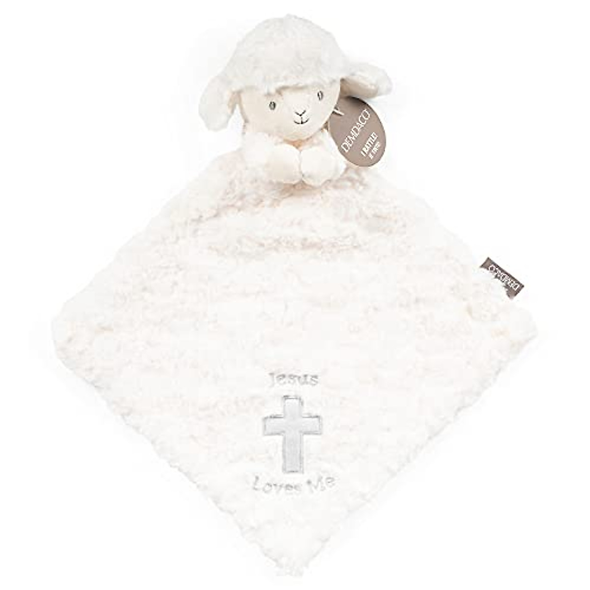 DEMDACO Fuzzy White Lamb Loves Me Polyester Plush Children's Rattle Blankie