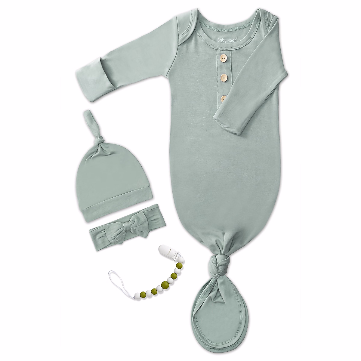 Newborn Baby Knotted Gown, Super Soft Silky Infant Sleeper, Baby Girl Sleep Gown with Mittens, Bow, Clip and Hat Set