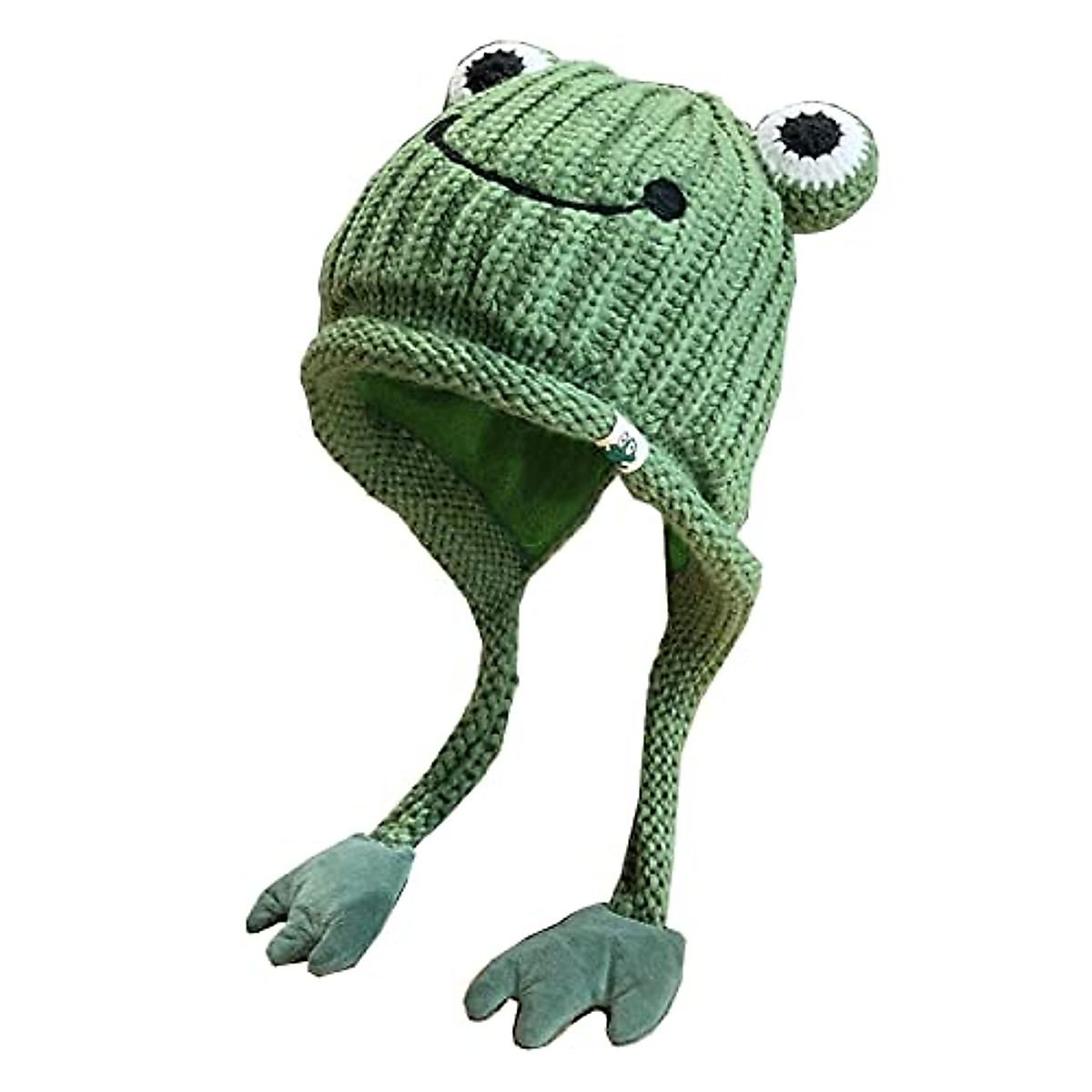 Women Cute Frog Hat Crochet Knitted Hat Big Eye Frog Hat Winter Ear Protective Beanie Knitted Caps Outdoors Green