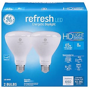 GE Refresh LED Light Bulbs, 65 Watt, Daylight, BR30 Indoor Floodlights (2 Pack)