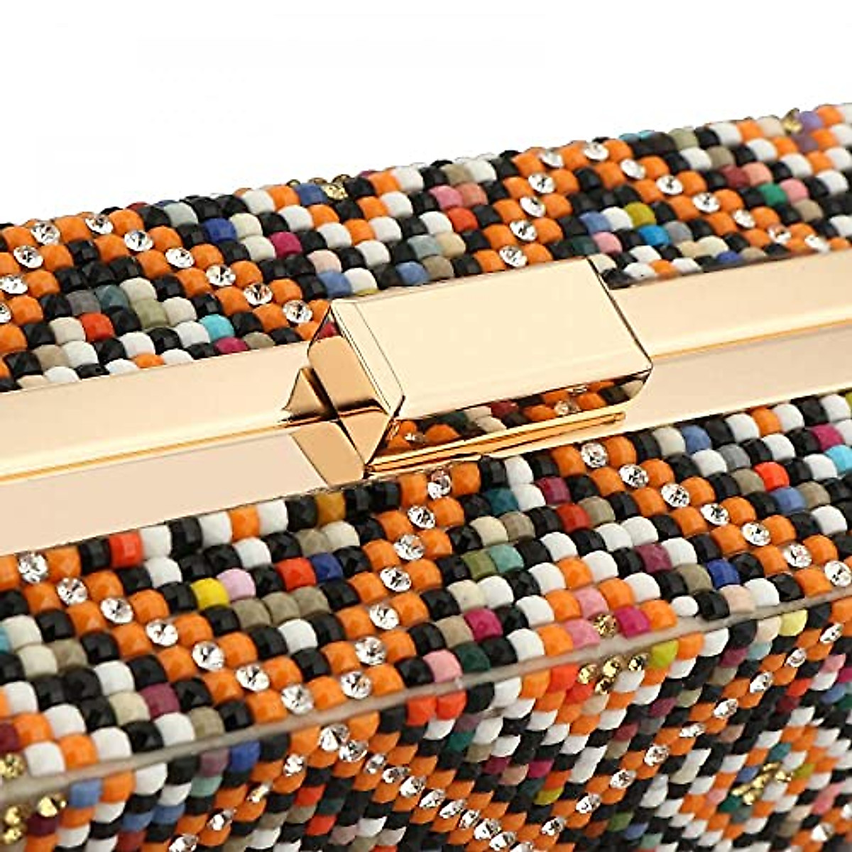 YYW Clutch Purse for Women Resin Geometric Decor Shoulder Handbag Fashion Rhinestones Evening Bag (Coffee)