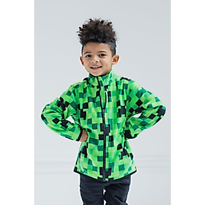 Minecraft Creeper Little Boys Fleece Zip Up Jacket Green 7-8