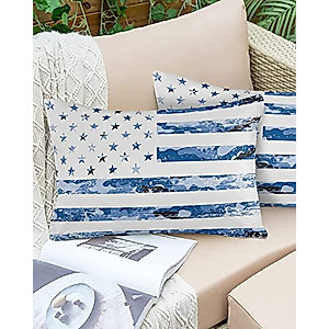 Funnywall88 Waterproof Throw Pillow Covers Set of 2 Independence Day Camo American Flag Patriotic Couch Pillow Cases Outdoor Sofa Cushion Cover Home Decor for Bed Living Room, 20" x 12"