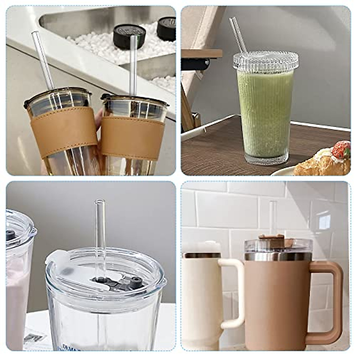 8 Pack Replacement Straws Compatible with Stanley Adventure Travel Tumbler, Reusable Plastic Straws with Cleaning Brush, Compatible with Stanley 40 oz Cup Accessories（12.5inch Long） (8 Pack)