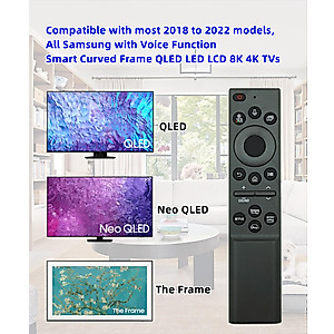 2023 New BN59-01385A（No solar） Replacement Voice Remote fit for Samsung Smart TV,Compatible with Samsung Crystal UHD/QLED/Neo QLED/The Frame/4K/8K Series TVs-1 year warranty
