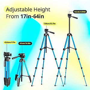 Sensyne 64" Phone Tripod Stand, Versatile Camera&iPad Tripod with Wireless Remote and 2-in-1 Phone Holder for Selfie/Video Recording/Photo/Live Stream/Vlog (Blue)