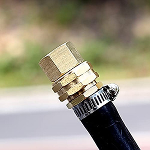 YELUN Solid brass Garden Hose Fittings Connectors Adapter Heavy Duty Brass Repair Female to Female Double Female dual water hose connector(3/4" GHT Female to 1/2" NPT Female) 2 Pcs