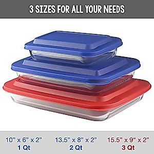 Bovado Glass Bakeware Set + BPA-Free Lids (1QT + 2.2QT + 3QT) | 3 Baking Dishes + Lids | Premium Rectangular Glass Baking Dishes for Casseroles, Lasagna, Leftovers & Cooking | Essential Kitchen Items