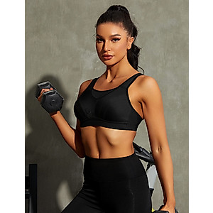 Wingslove Women's Full Coverage High Impact Wirefree Workout Non Padded Sports Bra Bounce Control (Black,36DDD)