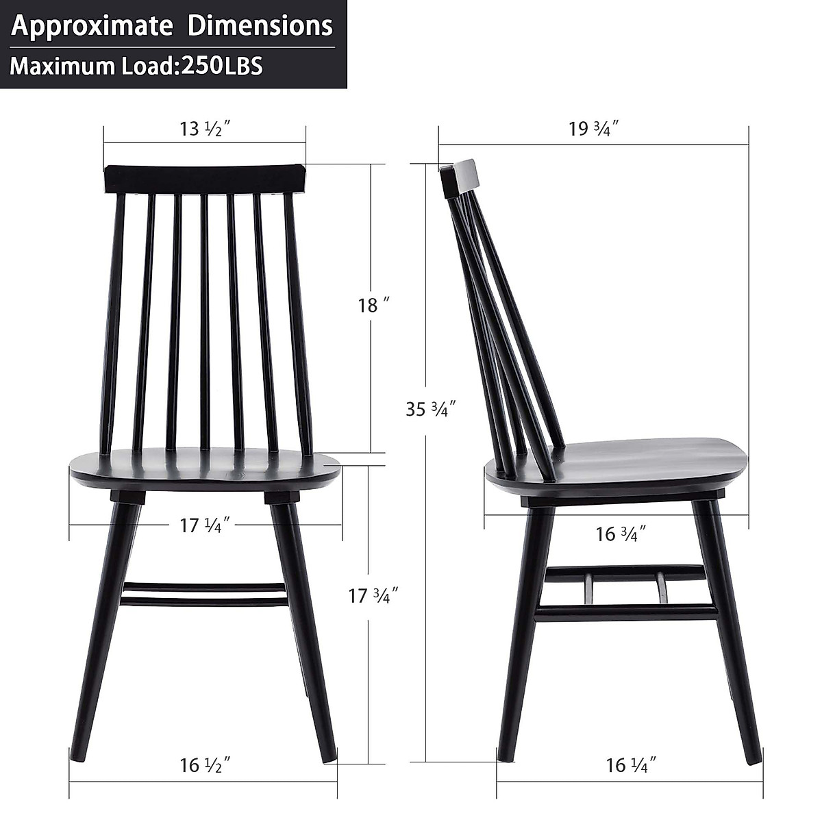 DUHOME Dining Chairs Set of 4, Wood Dining Room Chairs Slat Back Kitchen Room Chair Windsor Chairs, Black