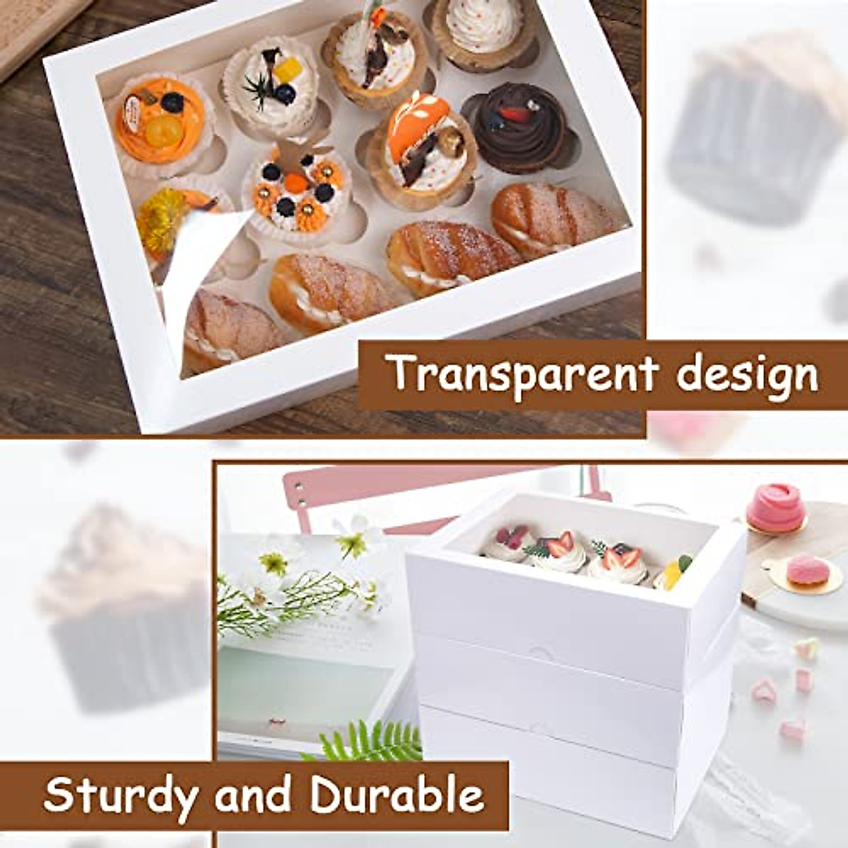 VGOODALL 6PCS White Cupcake Container, 12 Count with Window Boxes Holding 72 Pastry Box for Birthday Holiday Party Bakery Supplies 13.2"x9.8"x4"