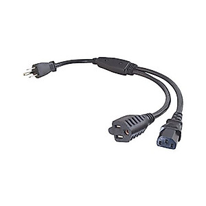 C2G Legrand Power Cord with 1 to 2 Power Splitter, 16 AWG Power Cord, Black Power Squid, 1.5 Foot Power Cord Extension and Splitter, 1 Count, C2G 29810