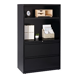Hirsh Industries Metal Office Filing and Bookcase Storage Cabinet Combo - Black