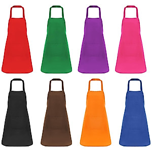 Fengek 8 Pcs Bib Apron for Unisex Colorful Kitchen Apron Bulk with 2 Roomy Pockets for Kitchen BBQ Painting Baking, Multicolor 1