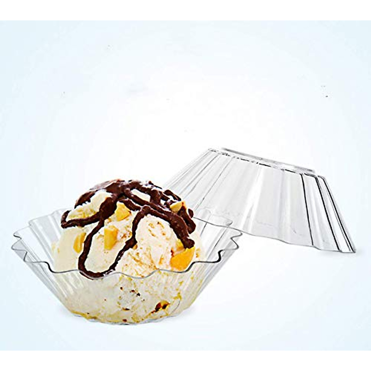 Healthcom 50 Pcs 3 inch Mini Clear Plastic Appetizer Plates Dessert Plates Flower Ice Cream Dessert Bowls Tasting Bowls Dishes Serving Plates Dip Sauce Snacks Plates Small Serving Cup Party Supplies