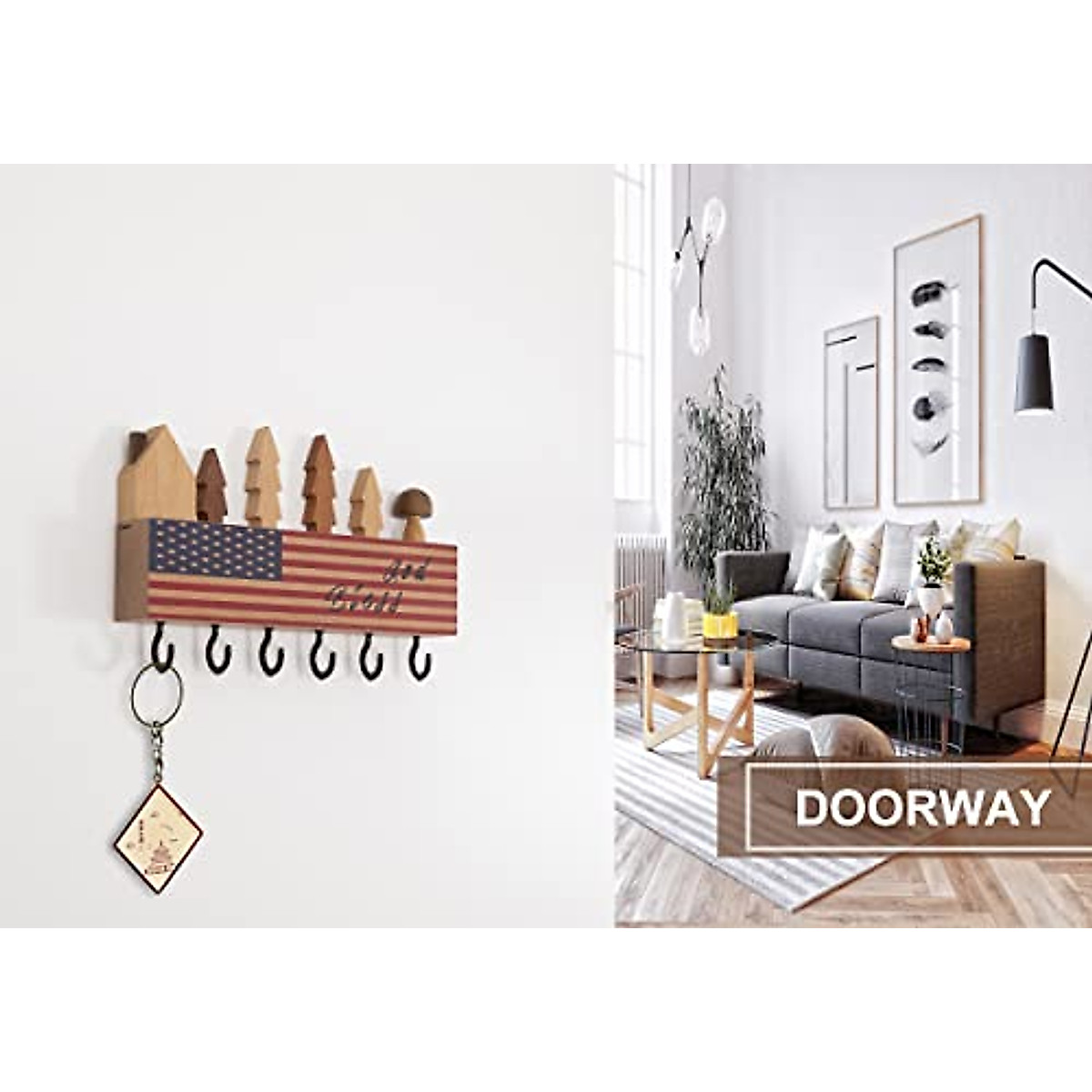 Seasonwind Key Holder Wall Mounted Key Hooks for Wall Decorative with 6 Hooks and 6 Ornaments, Wood Key Organizer Rack Hanger for Entryway, Front Door, Hallway, Office