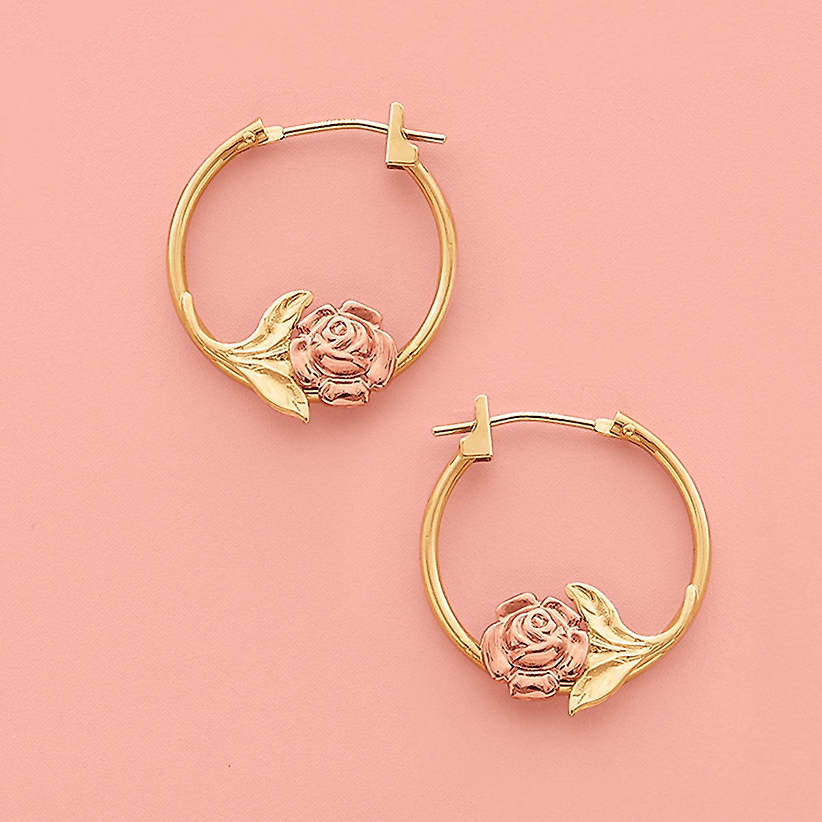 Ross-Simons 14kt 2-Tone Gold Floral Sterling Silve Hoop Earrings